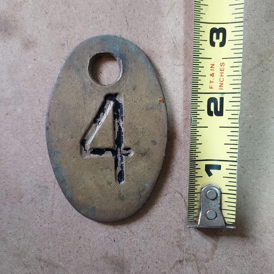 Antique /Vintage Solid Brass Cow Cattle Number Tag Key Chain Farm Ranch ...