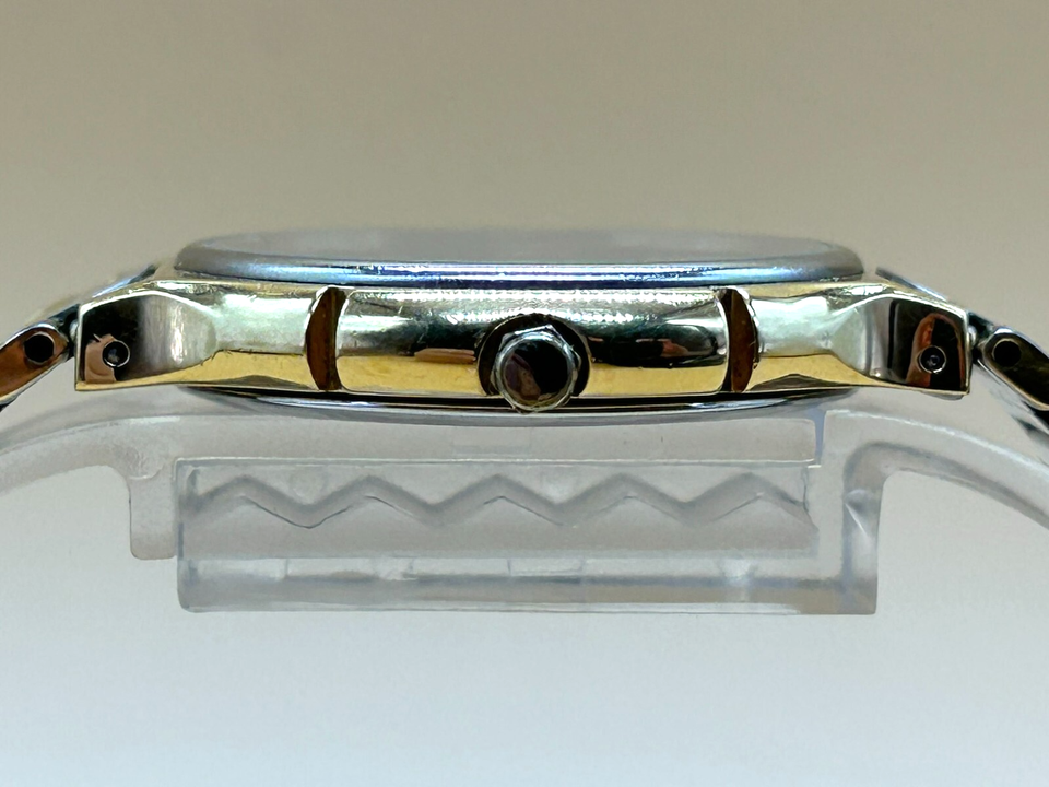 YVES SAINT LAURENT Three Lines NAVY Gold Date 30mm France QZ Watch From ...