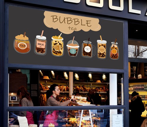 3D Bubble Tea G266 Pearl Tea Shop Window Stickers Vinyl Wall Mural ...