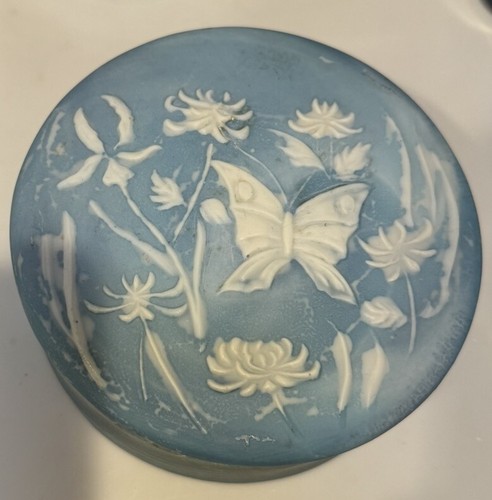 Vintage Blue Incolay Soapstone Trinket Box Jewelry Butterfly Flowers ...