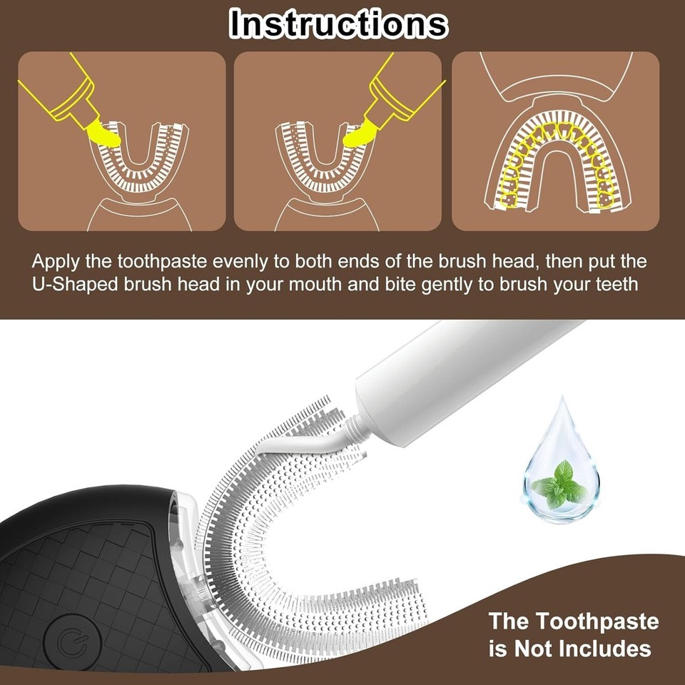 Sani White Ultrasonic Toothbrush, U Shaped Toothbrush Ultrasonic Tooth ...