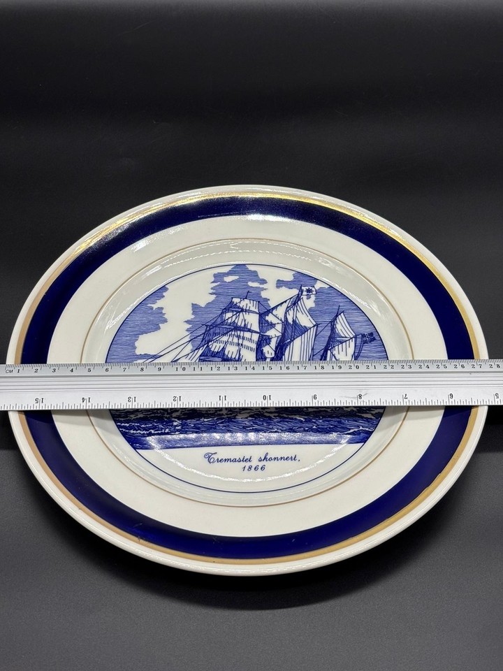 Figgjo Flint Norway mid-century large porcelain ship plate 1866 , blue ...