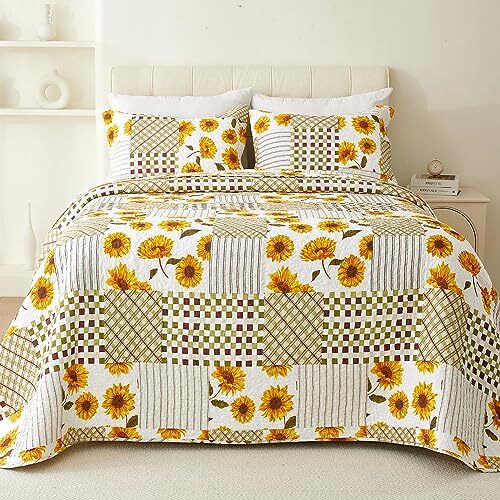 100% Cotton Quilt King Size Orange Sunflower Bedding Set King (106"x96 ...