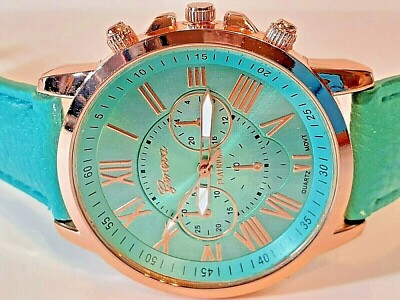 Women's Fashion Analog Quartz TEAL Faux Leather Band Wrist Watch / NOS ...