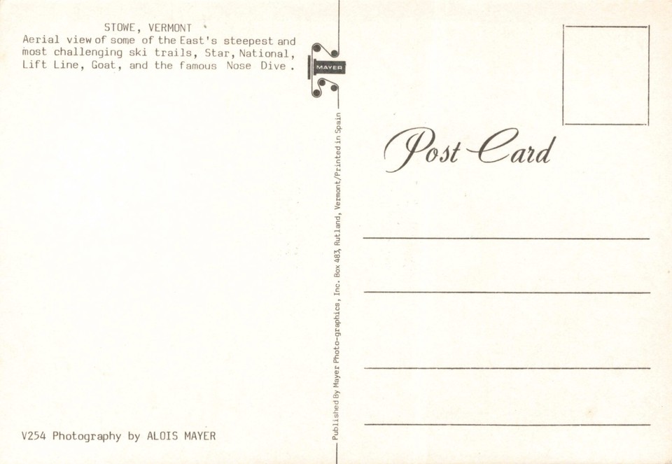 Postcard VT Stowe Ski Trails Nose Dive Star National Lift Line Goat ...