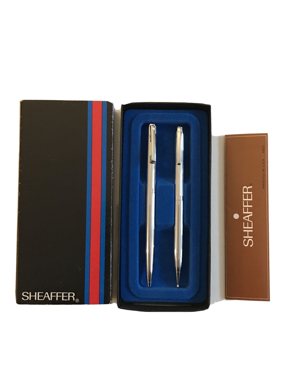 Vintage Sheaffer Silver Ballpoint Pen & Pencil Set In Original Box Blue ...