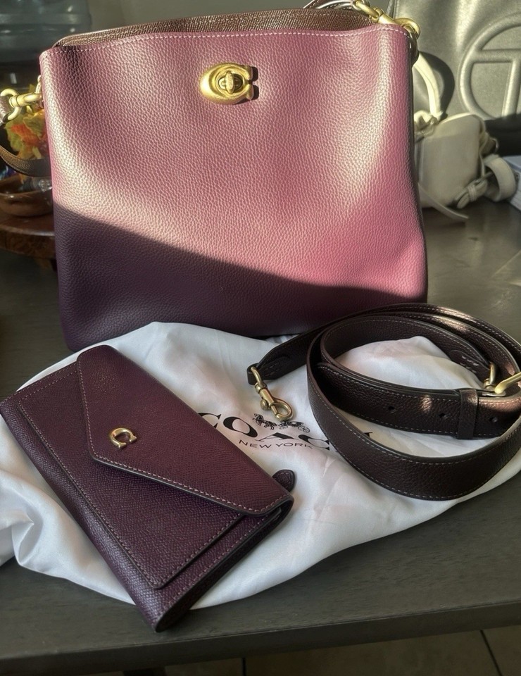 Coach Willow Deep Berry Pebble Leather Bucket bag And Wallet | eBay