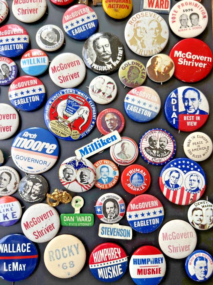 Vintage Political Pins Buttons Lot 75+ USA Good+ Condition Democrat ...