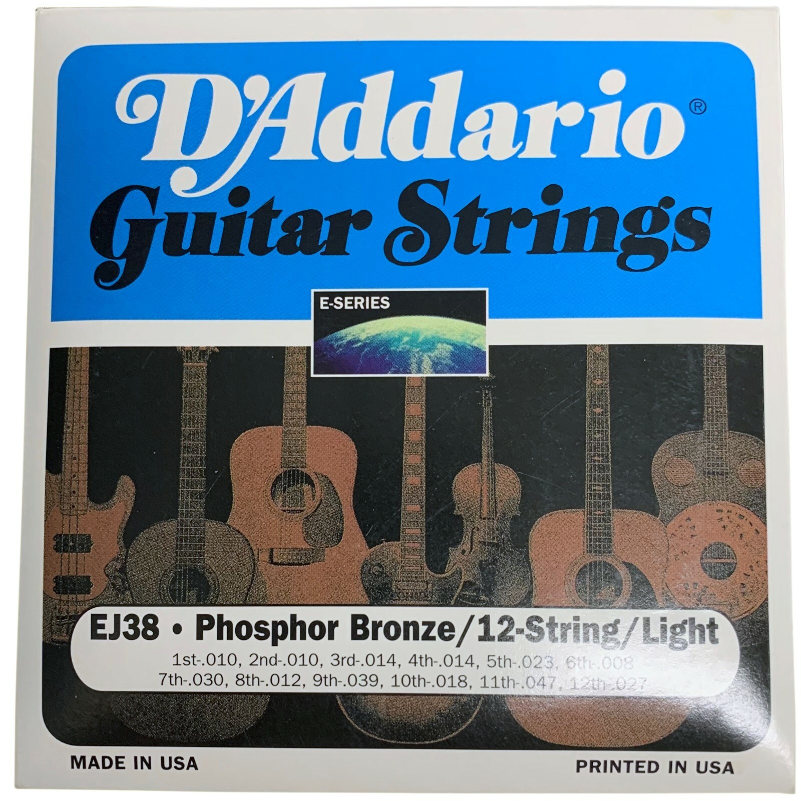 D'Addario EJ38 12-String Phosphor Bronze Light Acoustic Guitar Strings ...