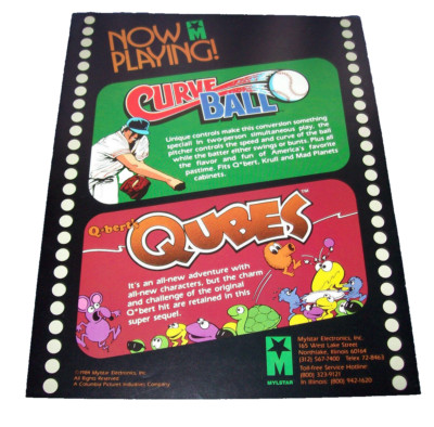 Q*bert's Cubes + Curve Ball Original NOS Video Arcade Game Flyer Q Bert ...