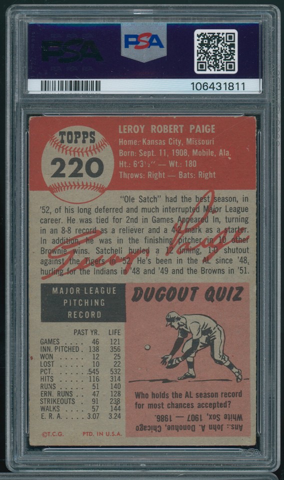1953 Topps Satchell Paige #220 PSA 2 GOOD HOF St. Louis Browns C9 | eBay
