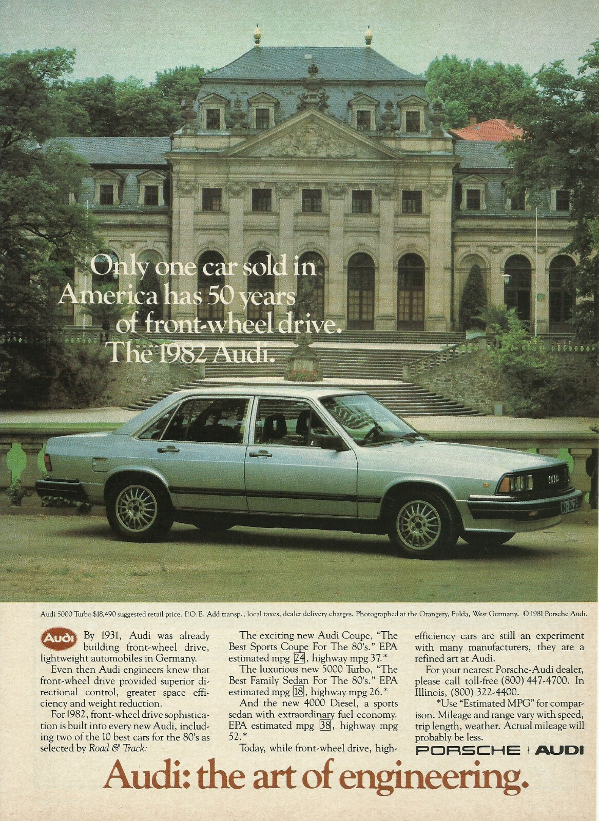 1982 Audi 5000 Turbo vintage print ad Orangery Coupe Sedan Car ...