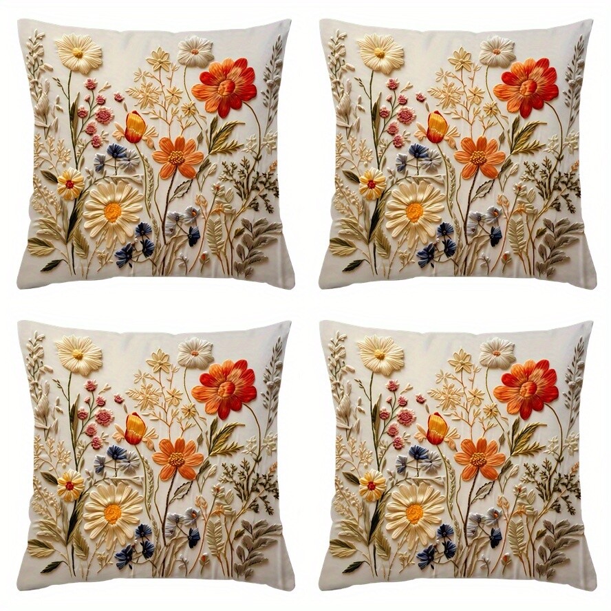 Botanical Flower Pattern Polyester Cushion Cover Pillow Cover 2D ...