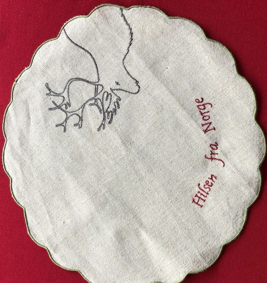 Norway, 2 Machine Embroidered Table Toppers, Reindeer Design | eBay