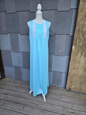 VINTAGE Blue Aqua NYLON LINGERIE NIGHT GOWN DRESS by GOSSARD ARTEMIS sz ...