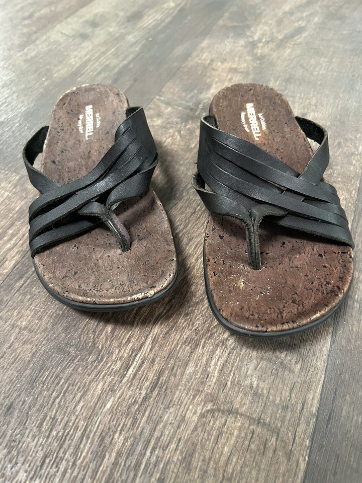 Air Cushion Merrell Memory Foam Women's Sandals Brown Cork Black Straps ...
