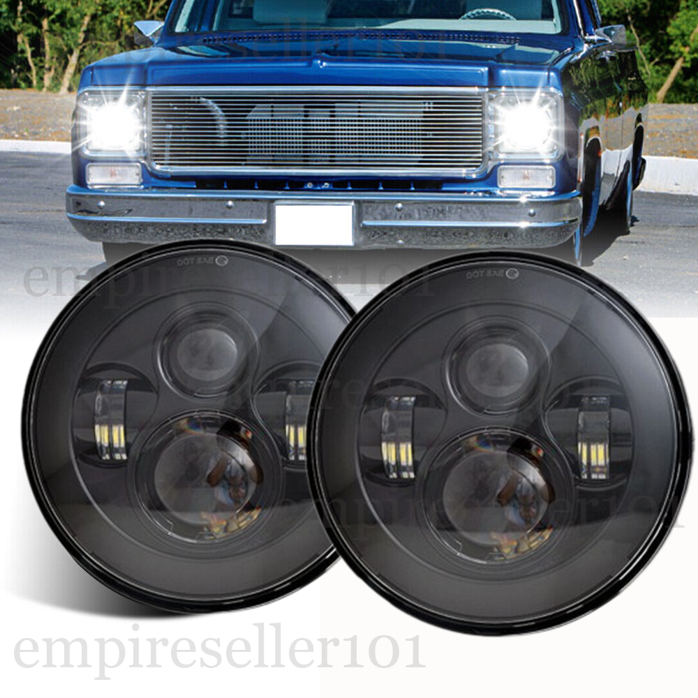 Pair 7 inch Round Led Headlights Hi-Lo Beam for Chevy C10 C20 C30 G10 ...