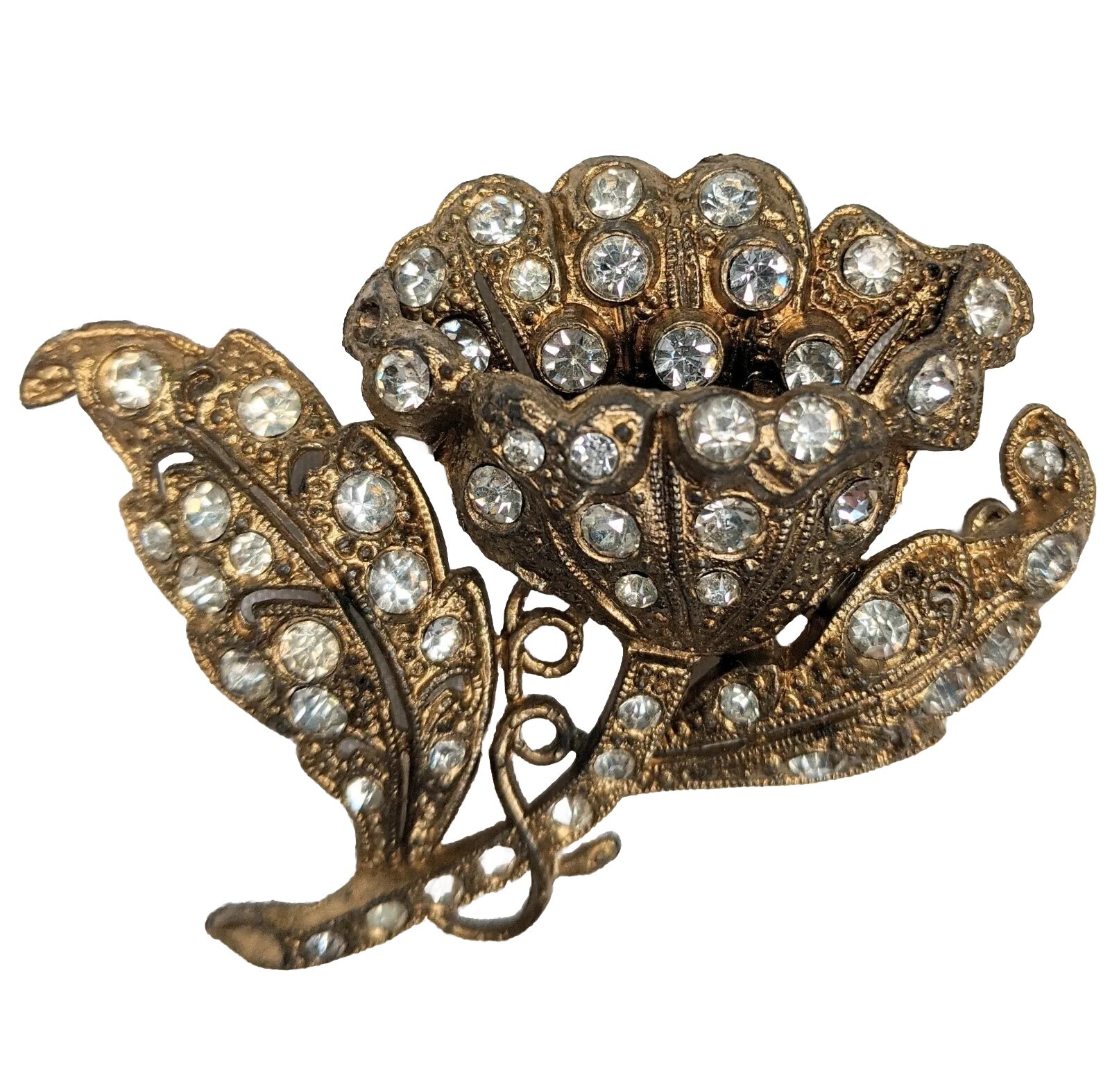 Vintage 40s Brooch LN Little Nemo Flower Clear Goldtone Pin Crystals | eBay