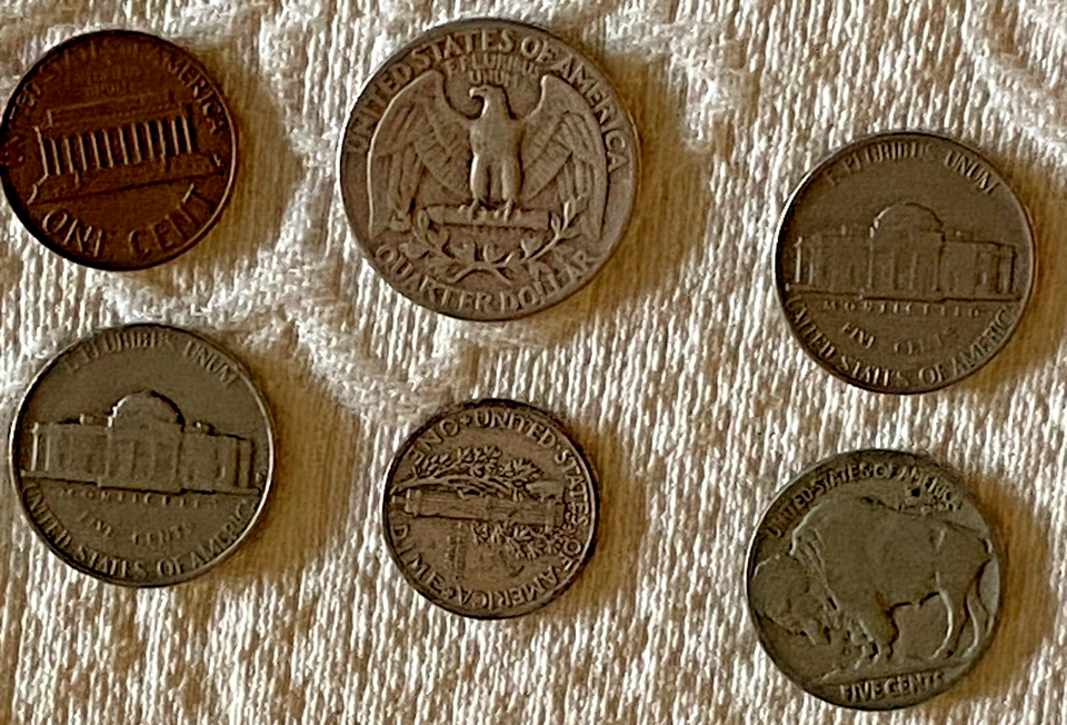 Old US Coin Estate Lot Buffalo Nickel Mercury Dime etc. 6 Coin Set ...