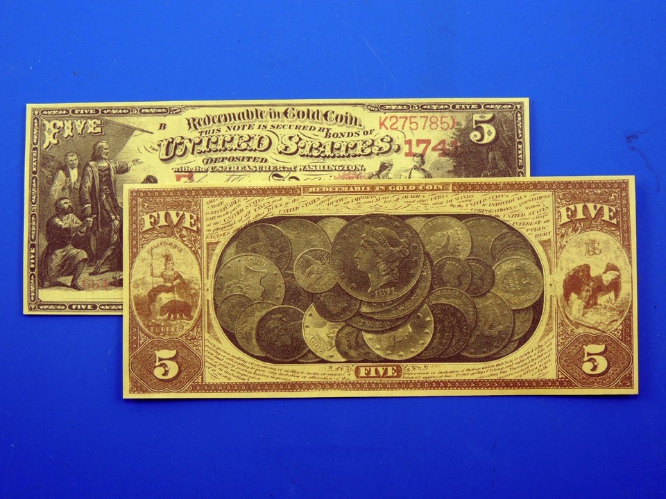 Reproduction $5 1870 Gold US Paper Money Currency Copy | eBay