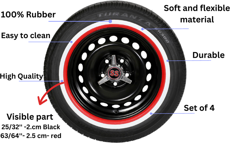 4X 17" Red White Wall Tyre Inserts Portawalls Set For 17in Rims Free ...