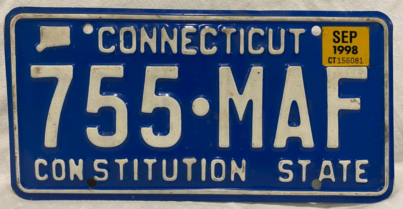Connecticut License Plate White/Blue (Constitution State) 1998 EXPIRED ...