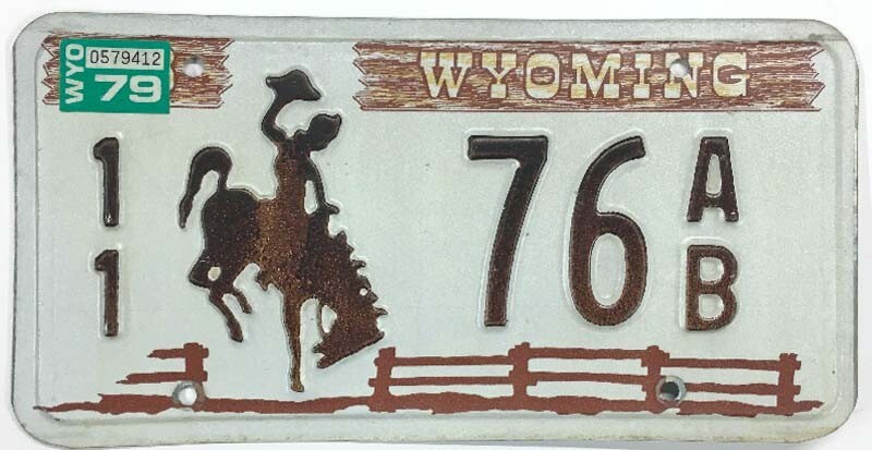 Wyoming 1978 1979 License Plate 76 AB Park County Old West Cowboy Horse ...