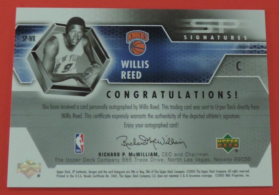 2004 SP AUTHENTIC SIGNATURES WILLIE REED AUTOGRAPH ON CARD SP KNICKS ...