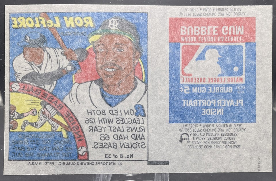 1979 BAZOOKA GUM #8 Ron LeFlore Tigers Uncut Test Issue Wrapper Comic ...