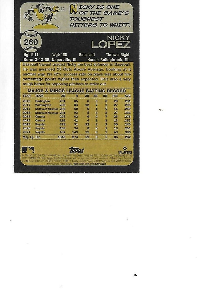 Nicky Lopez 2022 Topps Heritage Baseball Card #260 Kansas City Royals ...