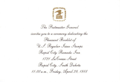 USPS 1st Day Ceremony Invitation #2283 Pheasant 1988 | eBay