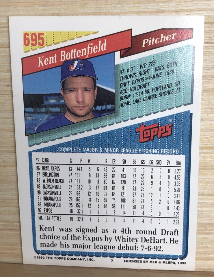 1993 Topps Kent Bottenfield Montreal Expos #695 Signed Baseball Card | eBay