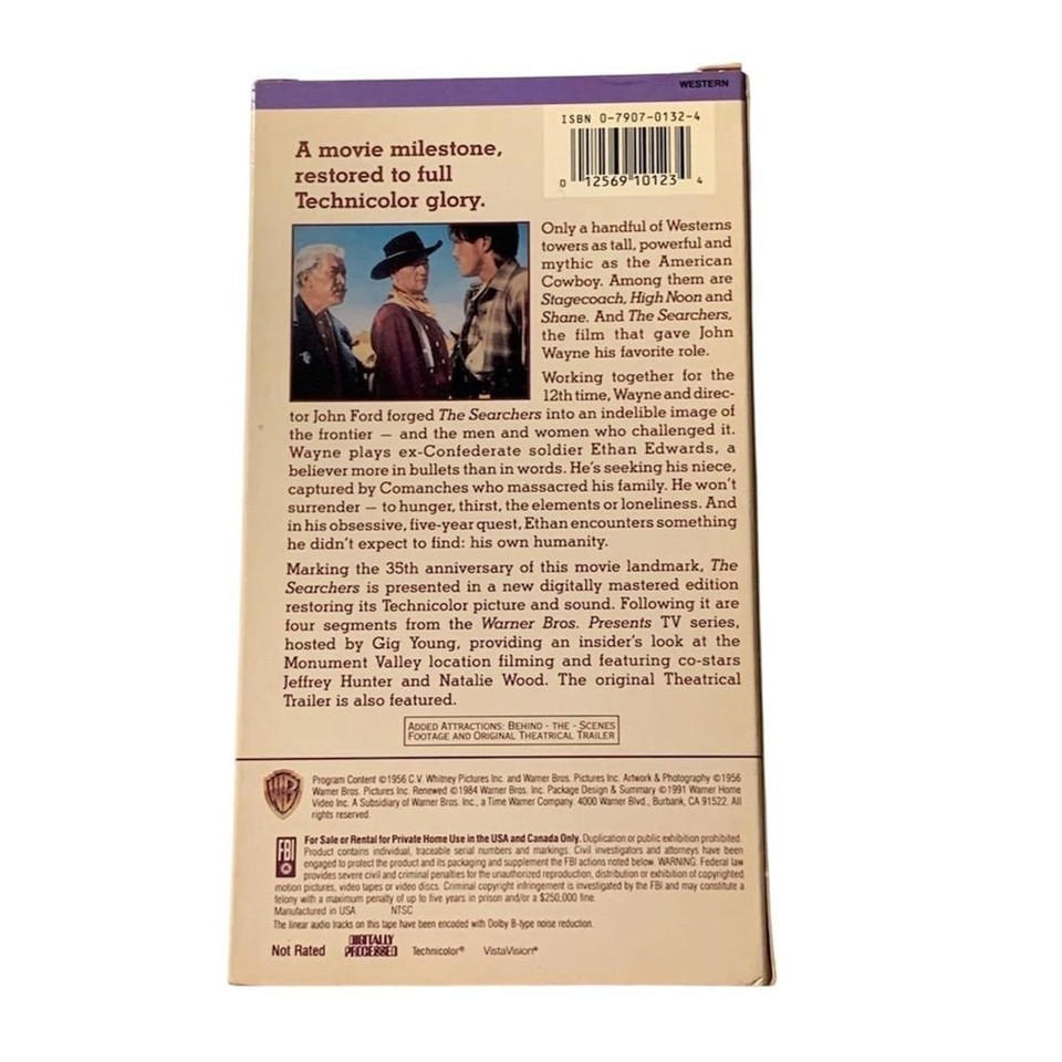 The Searchers VHS 1991 John Wayne Western Classic Film | eBay