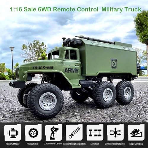 RC Military Truck, 1:16 Scale 6WD Remote Control Car, Off-Road RC 2 ...