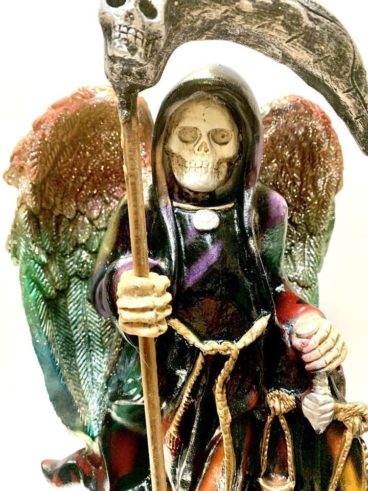 SANTA MUERTE BLACK / ORANGE / GREEN HOLY DEATH STATUE WITH WINGS 15 ...