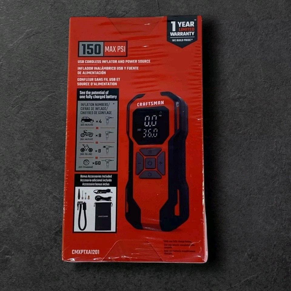 CRAFTSMAN PORTABLE AIR INFLATOR rechargeable 12-VOLT LITHIUM ION ...