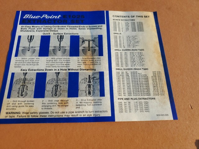 Blue Point E1025 39 PC Extractor Set RIDGID for sale online | eBay