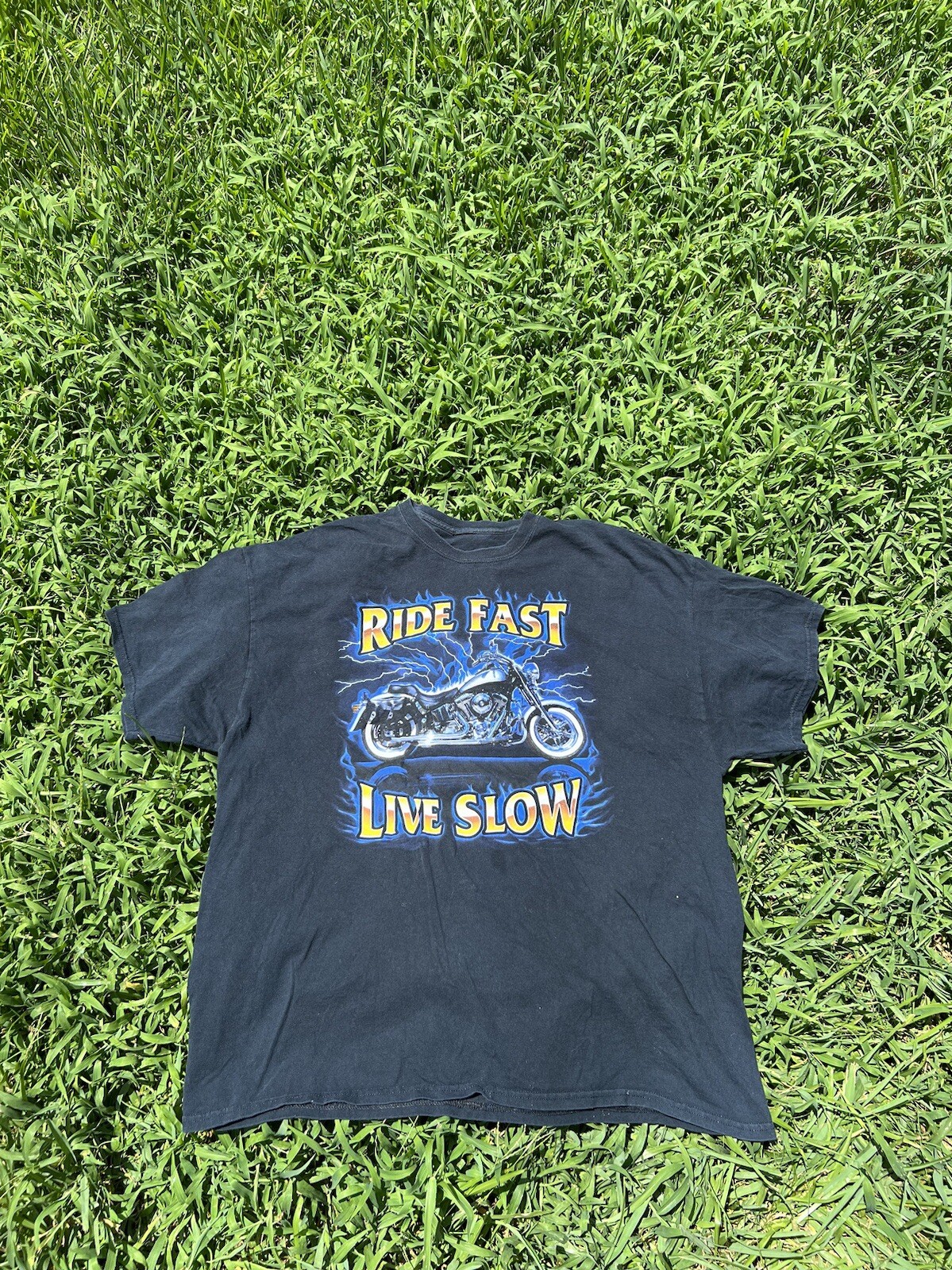 Ride Fast Live Slow Motorcycle Lightning TShirt Bike … - Gem