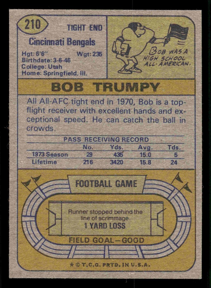 1974 Topps Bob Trumpy #210 - Cincinnati Bengals | eBay