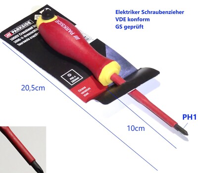 Parkside Elektriker Kreuz Schlitz Schraubenzieher PH1 klein 1000V VDE ...