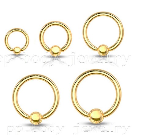2pcs. 14G Gold Plated Surgical Steel Captive Bead Ring Earrings Labret ...