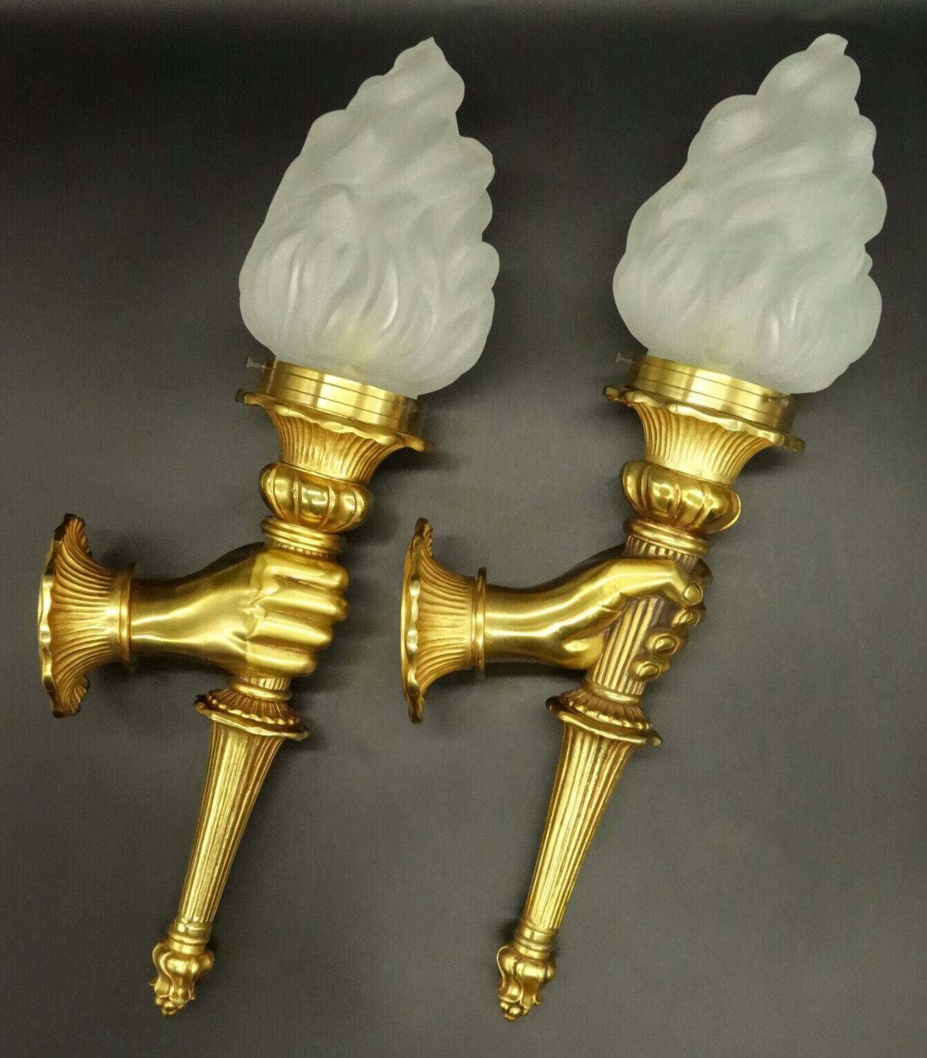 LARGE PAIR SCONCES TORCHES HAND DECOR LOUIS XVI STYLE - BRONZE - FRENCH ANTIQUE | eBay