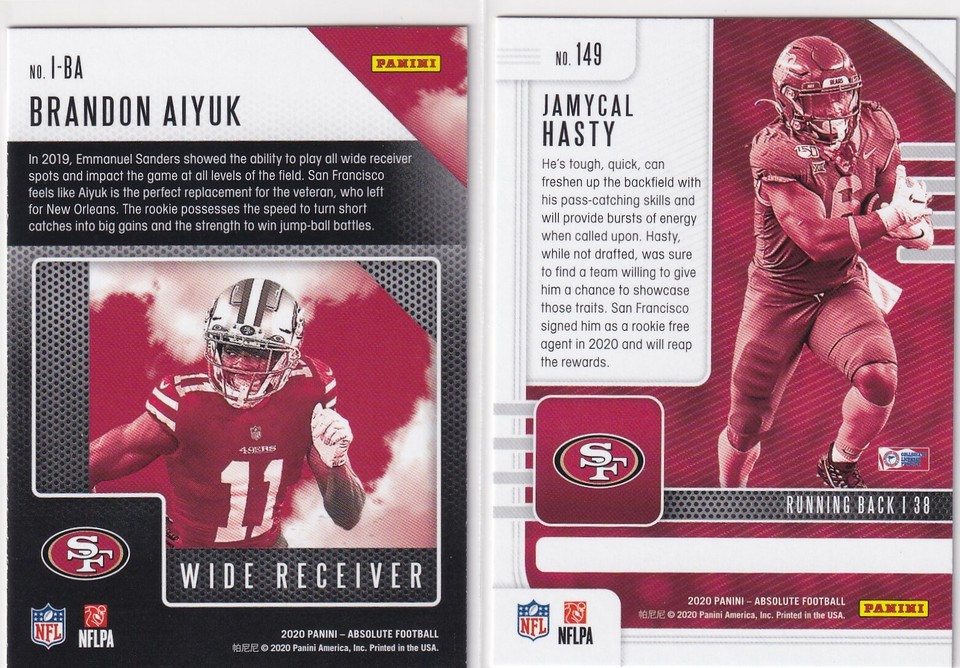 LOT (2) 2020 ABSOLUTE RC BRANDON AIYUK JAMYCAL HASTY SAN FRANCISCO ...