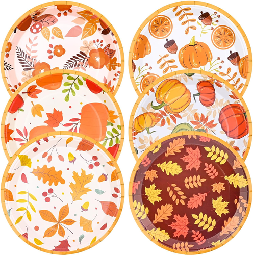 120 Pack Fall Paper Plates 9 Inch Thanksgiving Dinner Plates Disposable ...