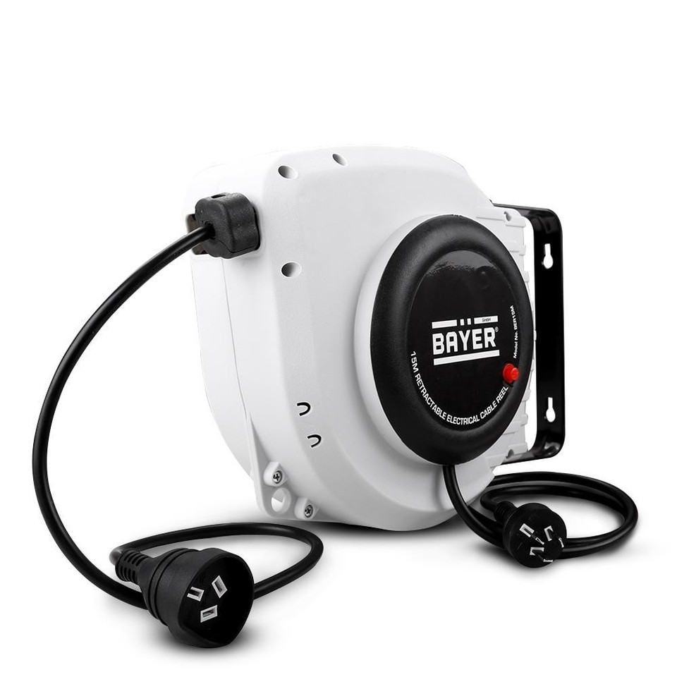 15M Retractable Electrical Cable Extension Lead Power Cord Reel Wall ...