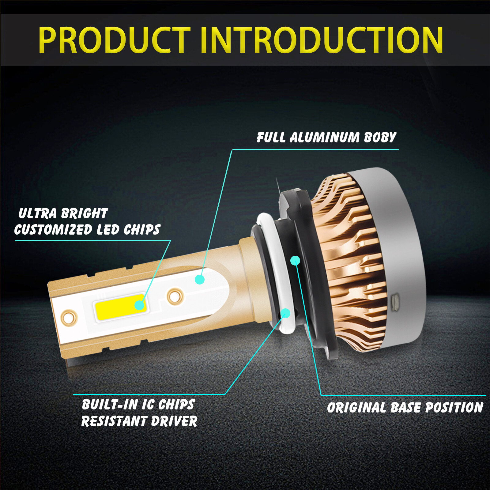 3000K Gold Yellow 9005 9011 LED Bulbs High Beam Lamps Conversion Kit ...