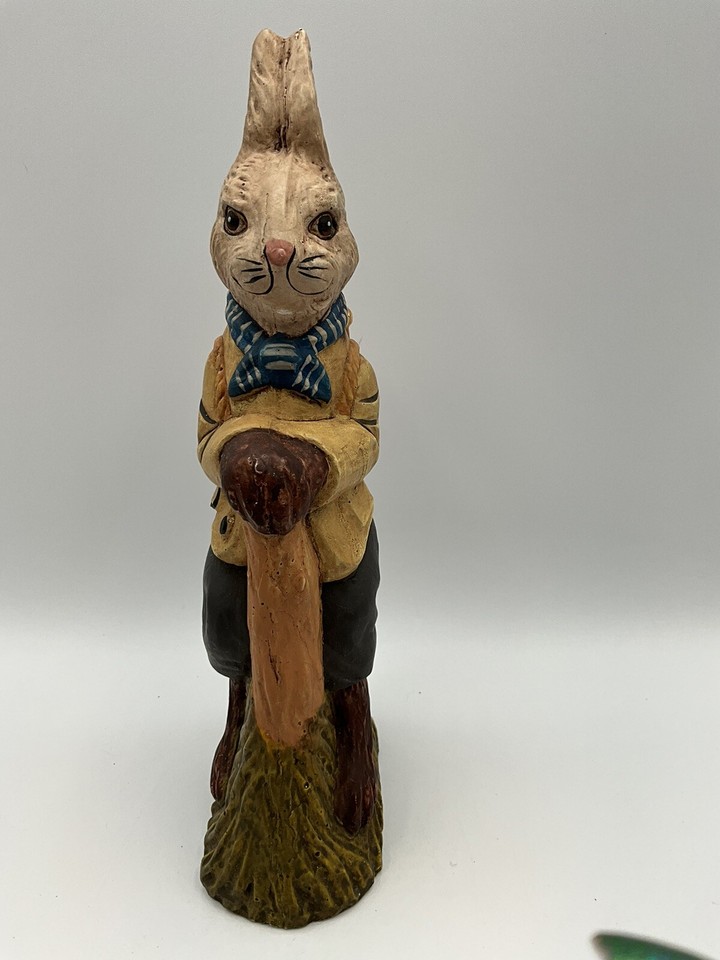Plaster Rabbit Man In Scarf With Basket Back Walking Cane Humanoid ...