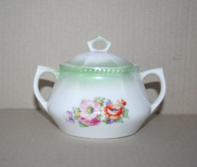 Vtg Germany PK Unity Bone China Sugar Dish Floral & Green Luster Slip ...