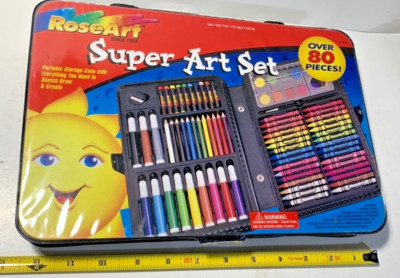 RoseArt Super Art Set 80 Pieces With Black Carrying Case Vintage Crafts ...