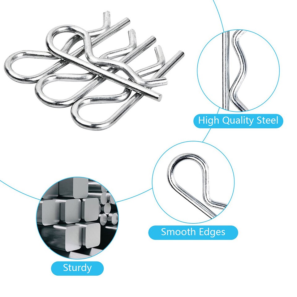 100pcs R Clips for Securing Clevis Pins Bright Zinc Plated Retaining ...
